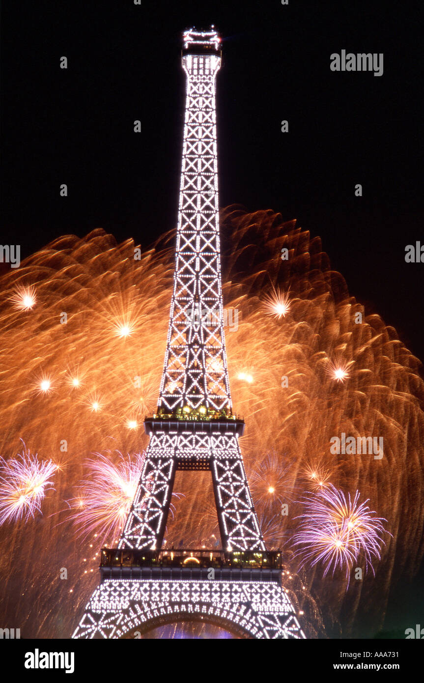 France Paris Fireworks and Eiffel Tower 14th July Bastille day Stock ...