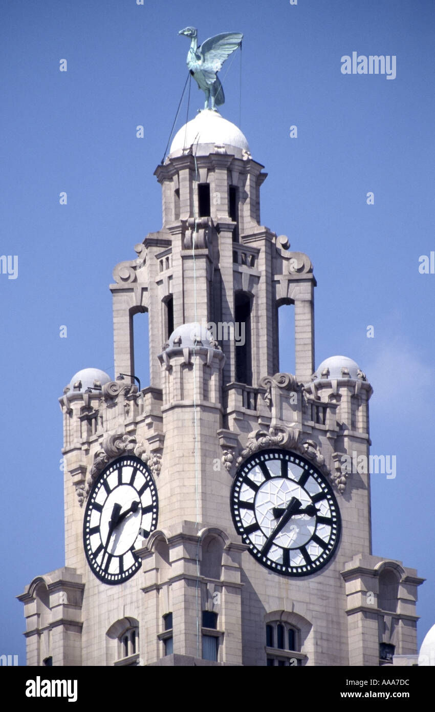Famous historical Liver Building close up of two clock faces and a ...