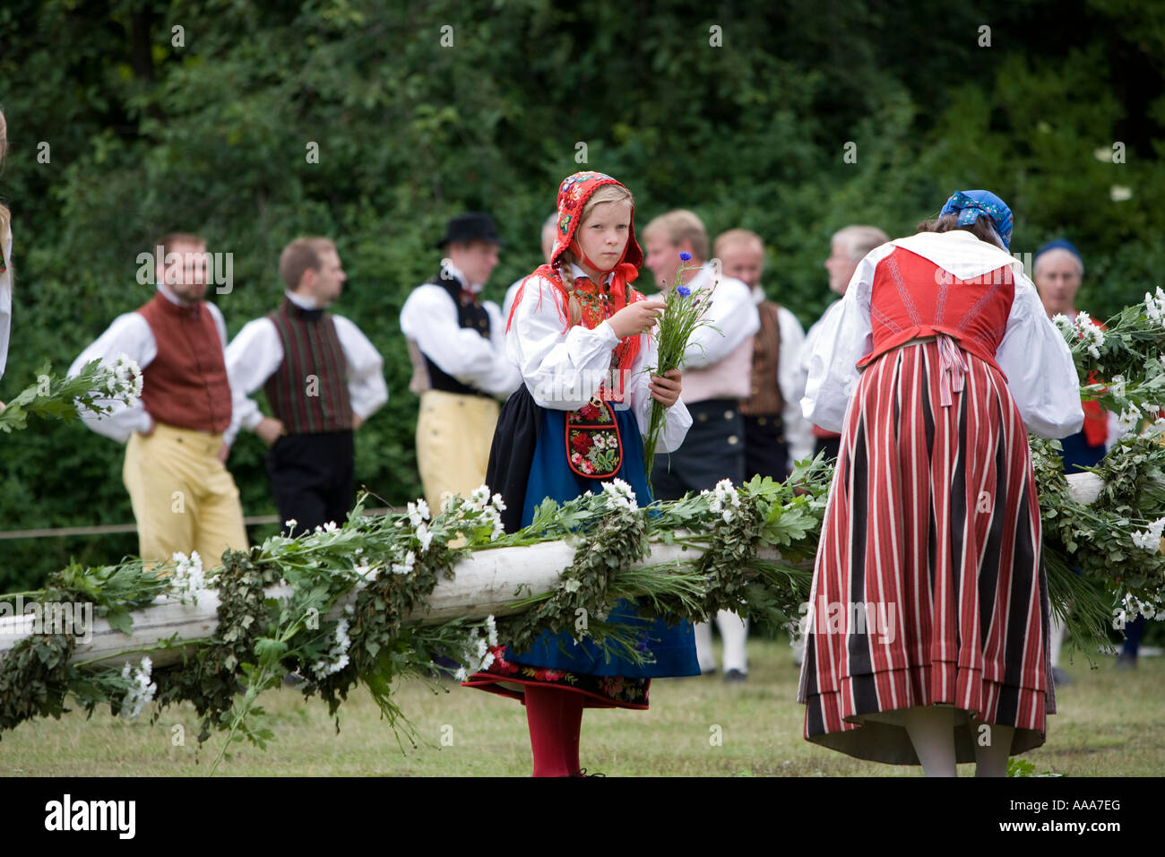 Decorating the Maypole Stock Photo - Alamy