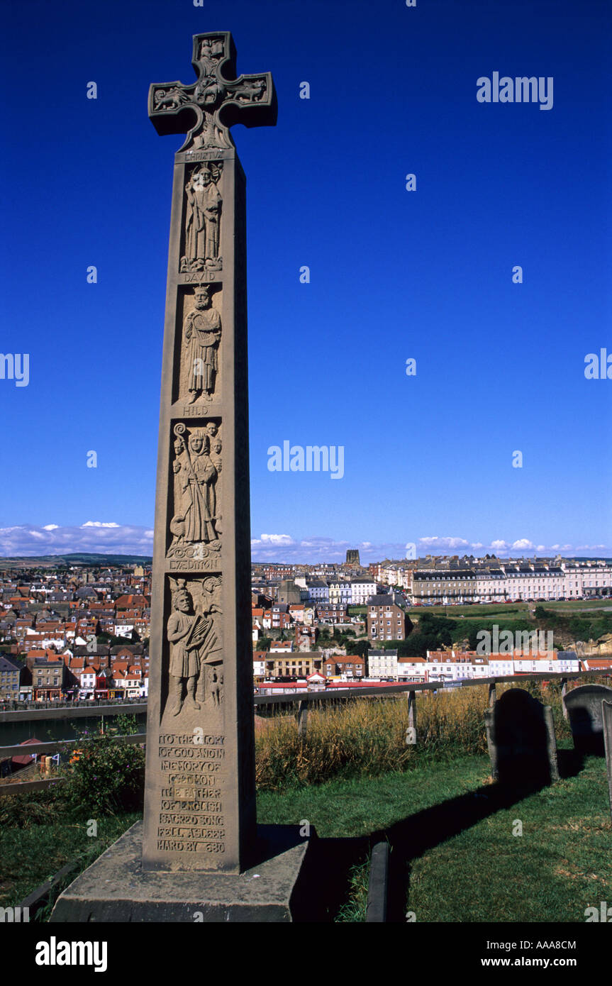 Caedmon's Cross in St Mary's Churchyard above Whitby Harbour, Yorkshire ...