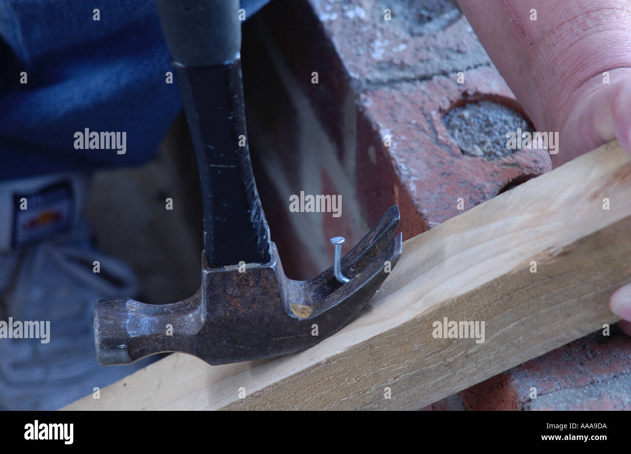 Hammer about to strike a nail hi-res stock photography and images - Alamy
