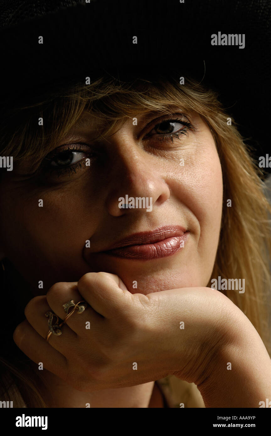 Thoughtful romantic woman face portrait Stock Photo - Alamy