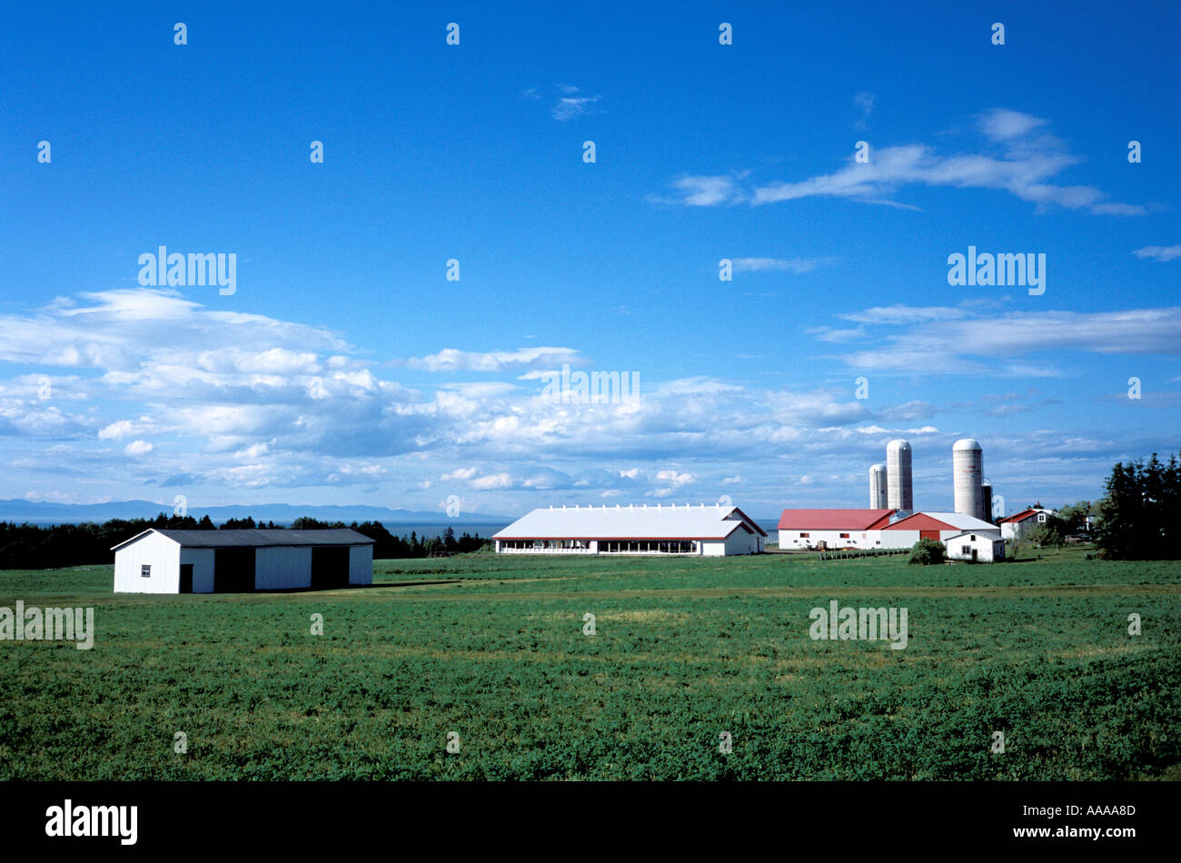dairy farm and silo at sunset in Quebec Canada Stock Photo - Alamy