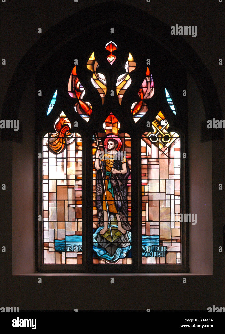 Stained glass window of saint Peter in St Peter s church Jersey Channel ...