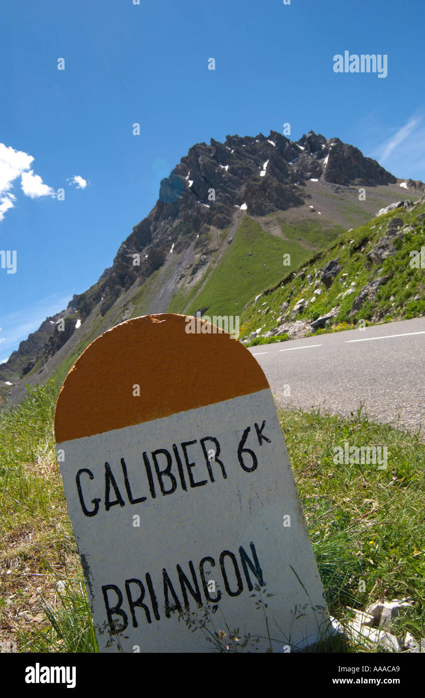 milestone on the road D902 north of the Col du Galibier Department ...