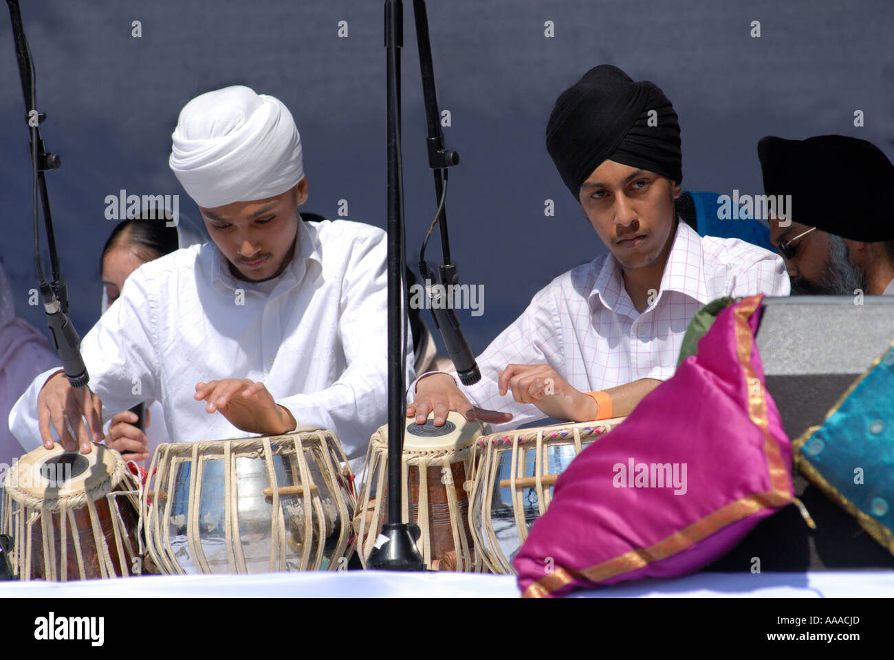 Sikh New Year tabla players on stage at Trafalgar Square Stock Photo ...