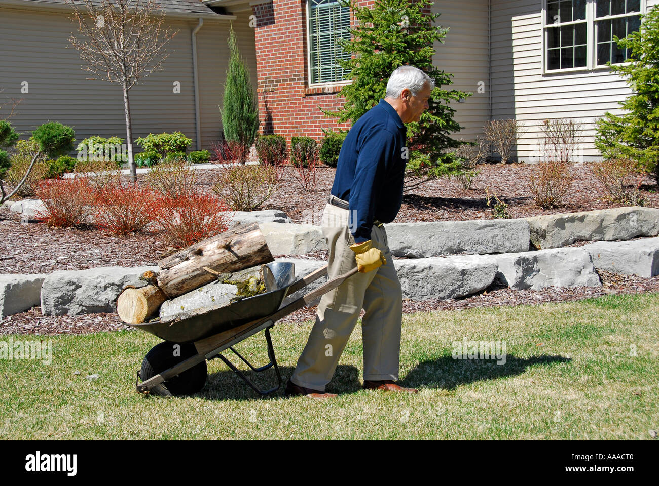 Adult male with wheel barrel Showing the concept of pulling and pushing ...
