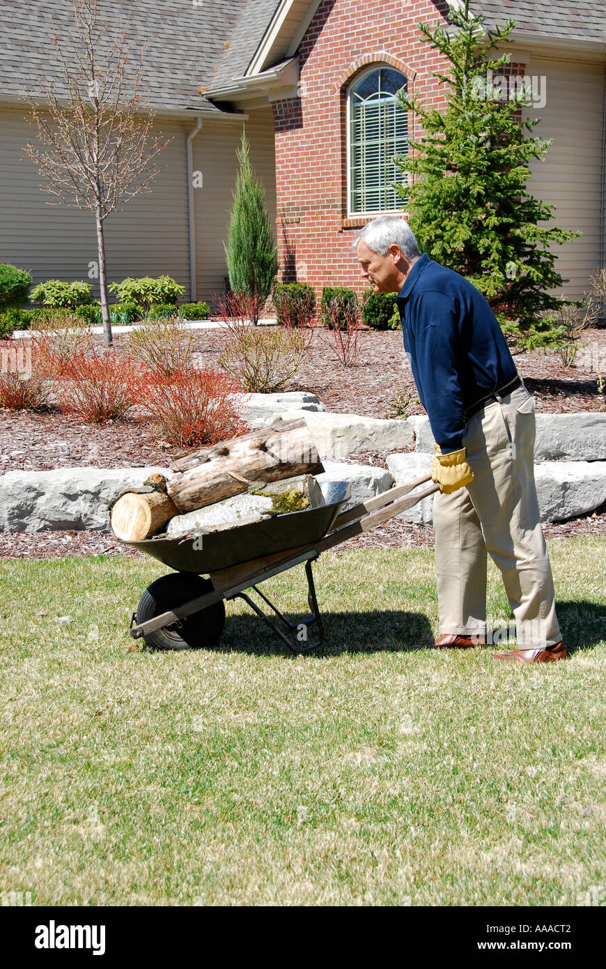 Adult male with wheel barrel Showing the concept of pulling and pushing ...
