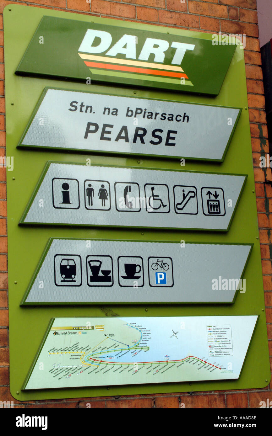 DART Railway system Dublin signage at Pearce Station Stock Photo - Alamy