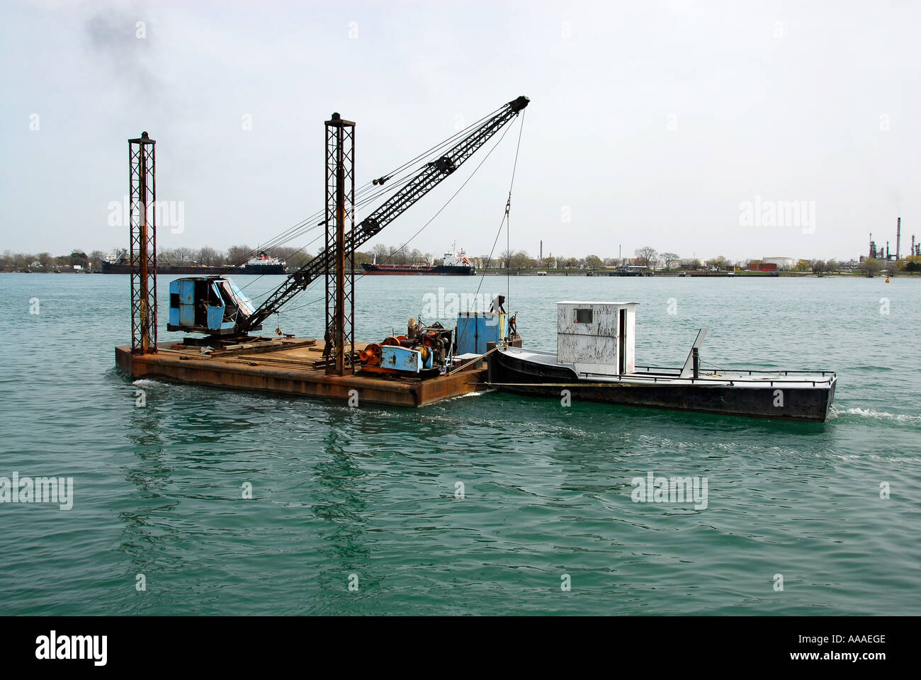 Rig navigates the St Clair River near Marysville Michigan to prepare ...