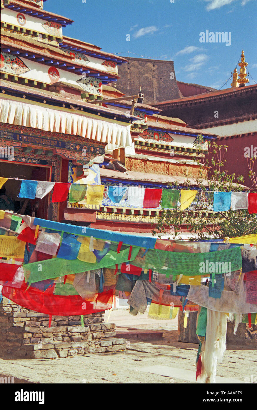 Prayer flags on a temple in Lhasa ,Tibet Stock Photo - Alamy
