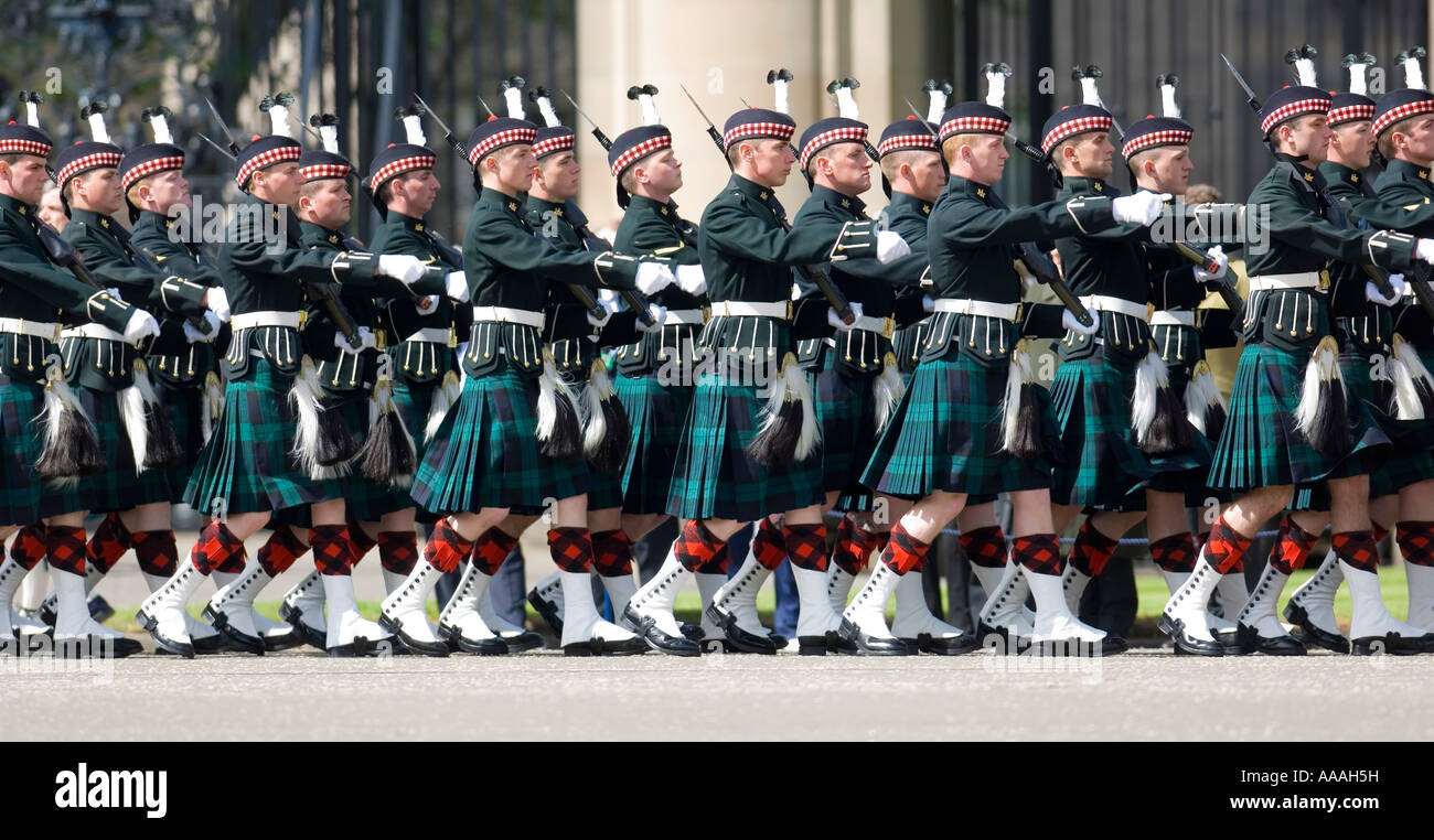 Scottish regiment marching at Holyrood Palace, Edinburgh Stock Photo ...