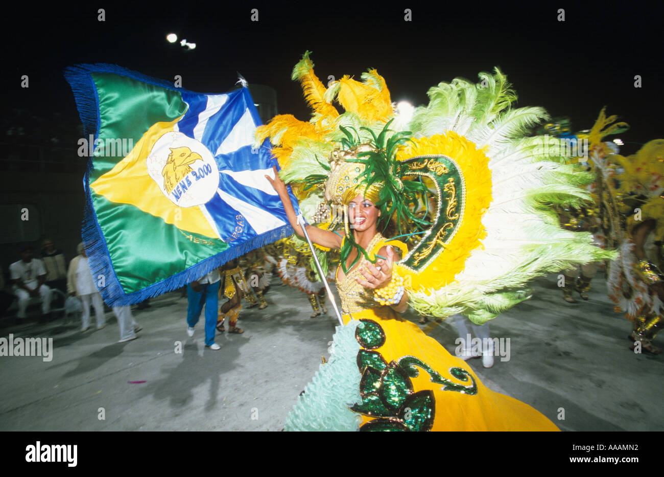 Dancer at the Sao Paulo carnival , Brazil with flag Stock Photo - Alamy
