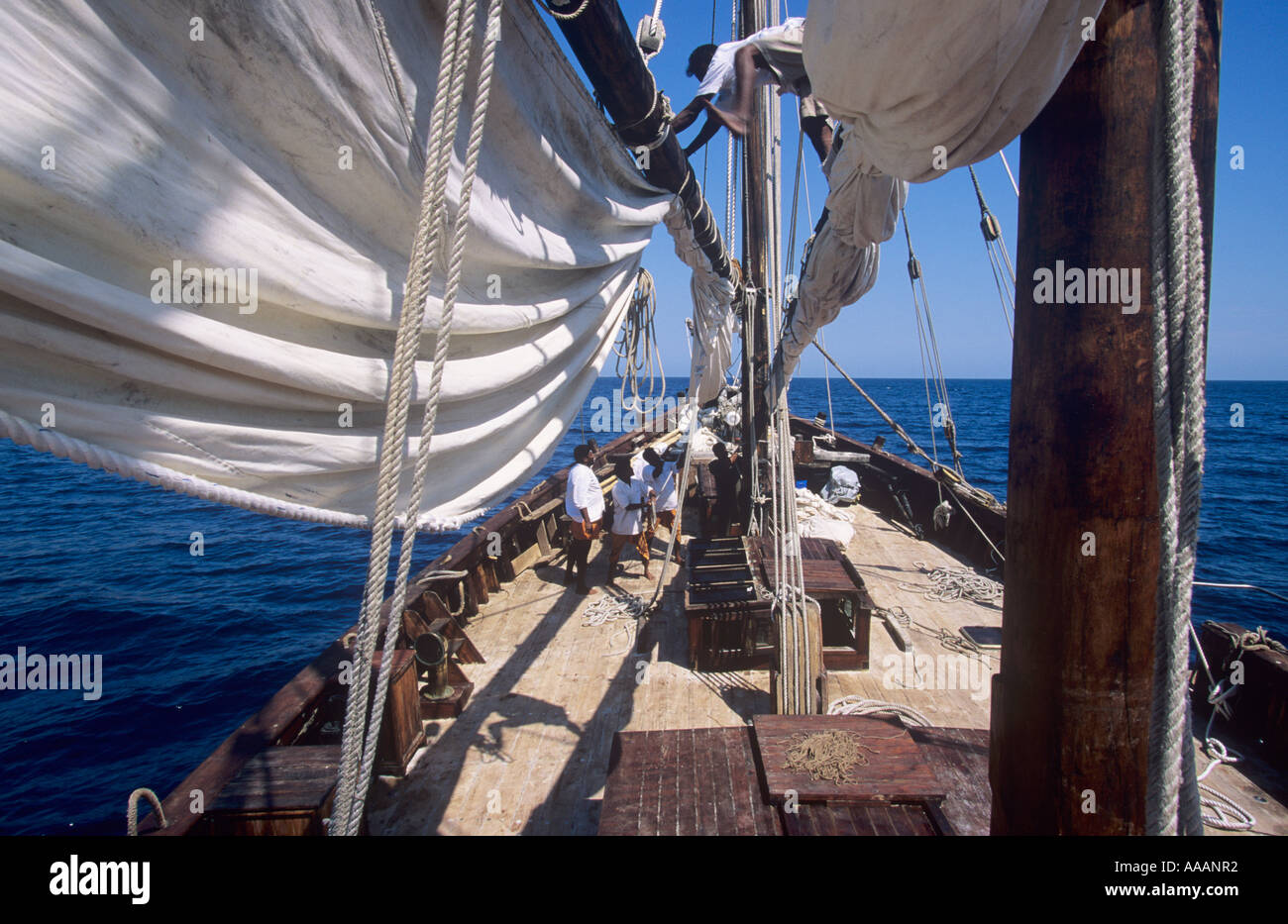 Crew of a traditional dhow set the sails, Oman Stock Photo - Alamy