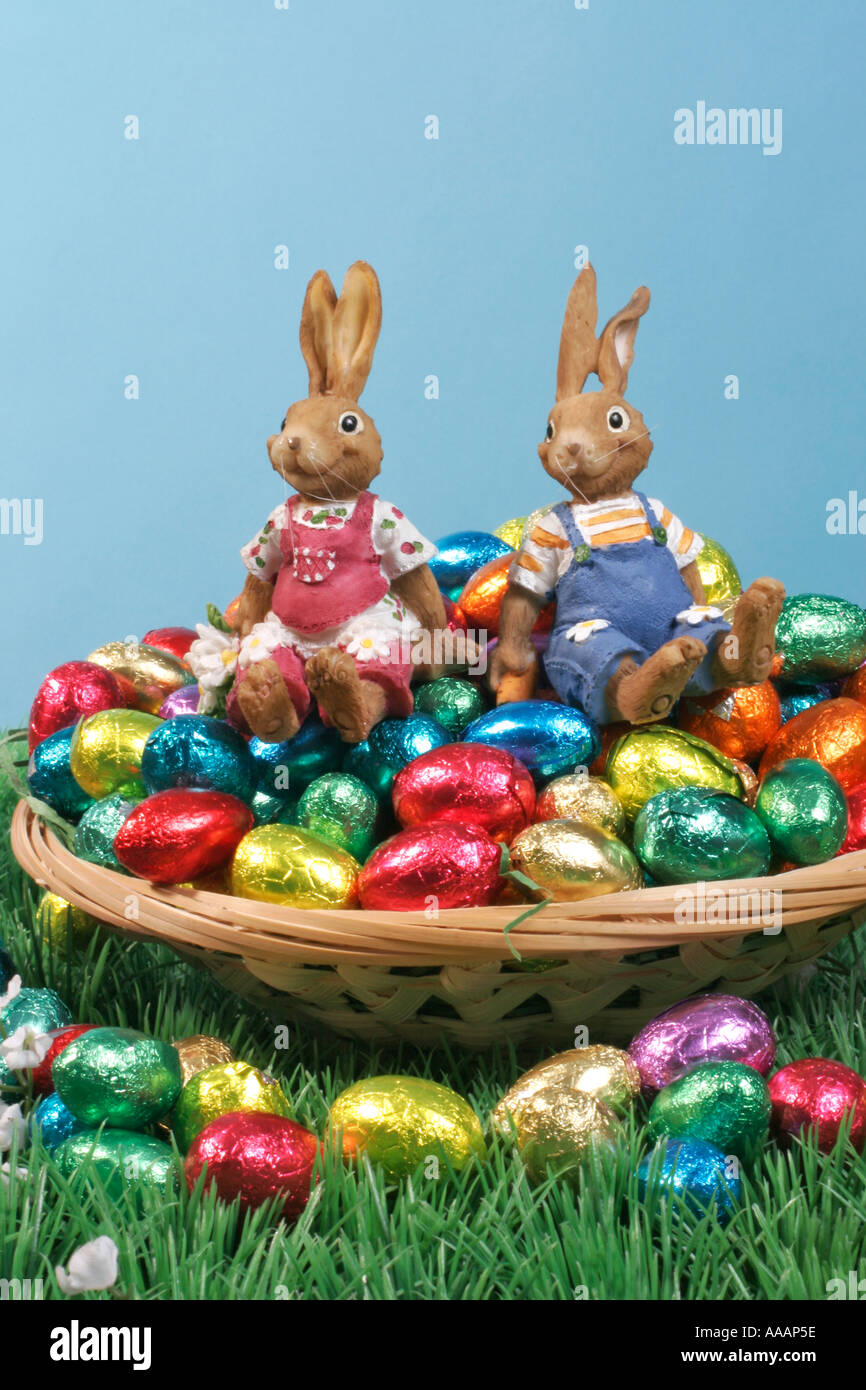 Easter eggs with easter rabbit Stock Photo - Alamy