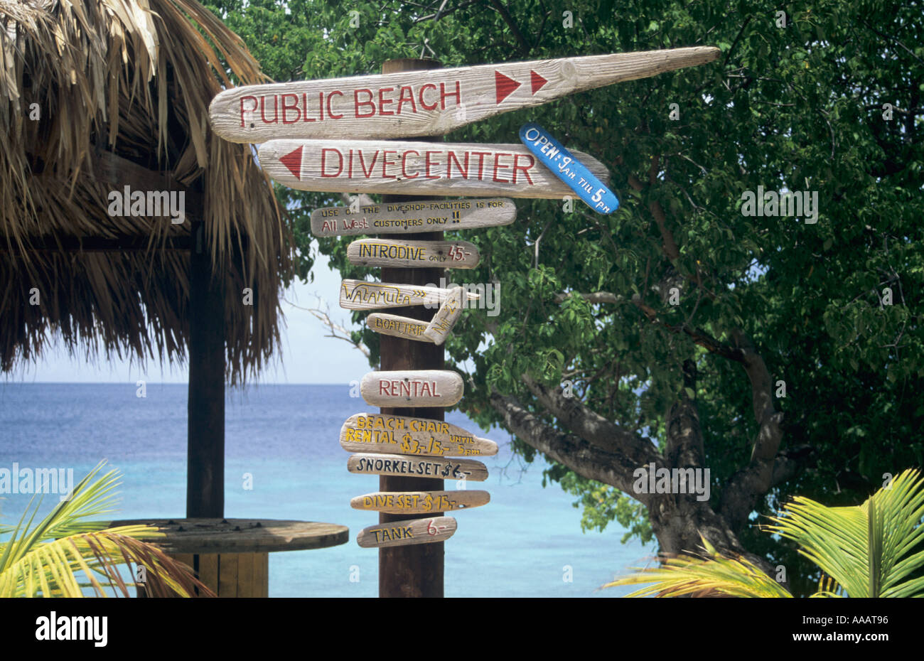 Dive and beach sign at Playa Kalki Curacao The Netherland Antilles ...