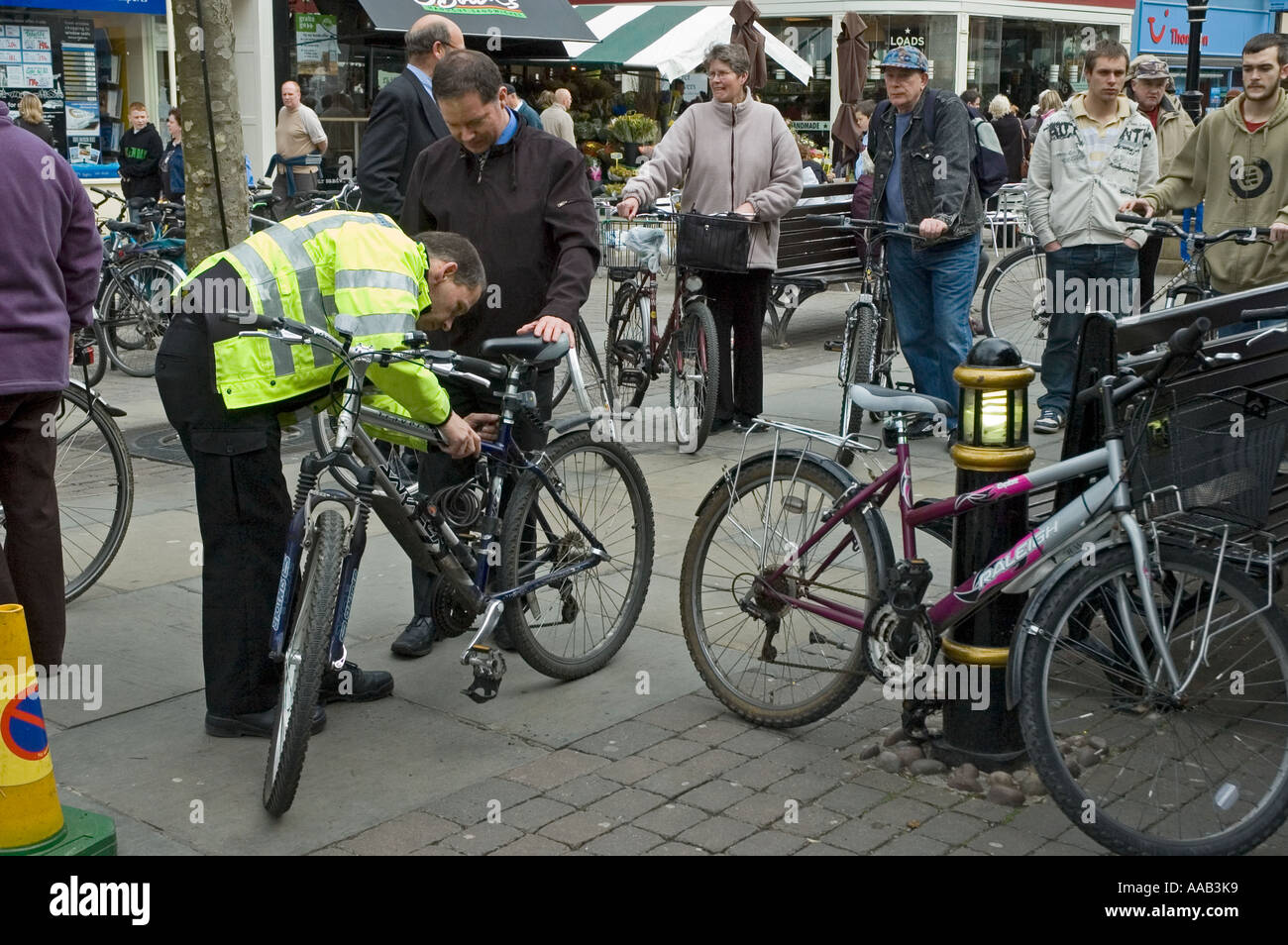 Police numbering bikes as a free crime prevention measure Stock Photo ...