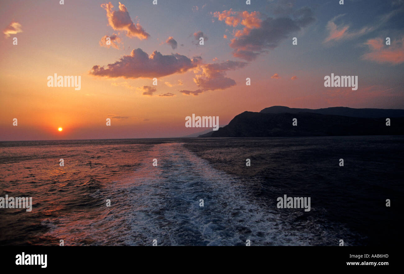 GREECE NORTHERN CYCLADES ANDROS ISLAND SUNSET FROM A GREEK FERRY Stock ...