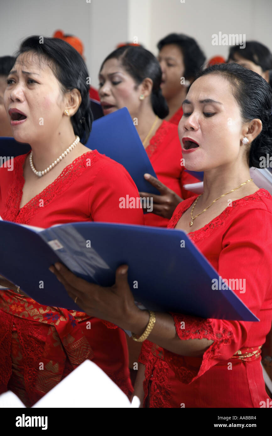 Women singing in the choir, Catholic church, Kuta, Bali, Indonesia ...