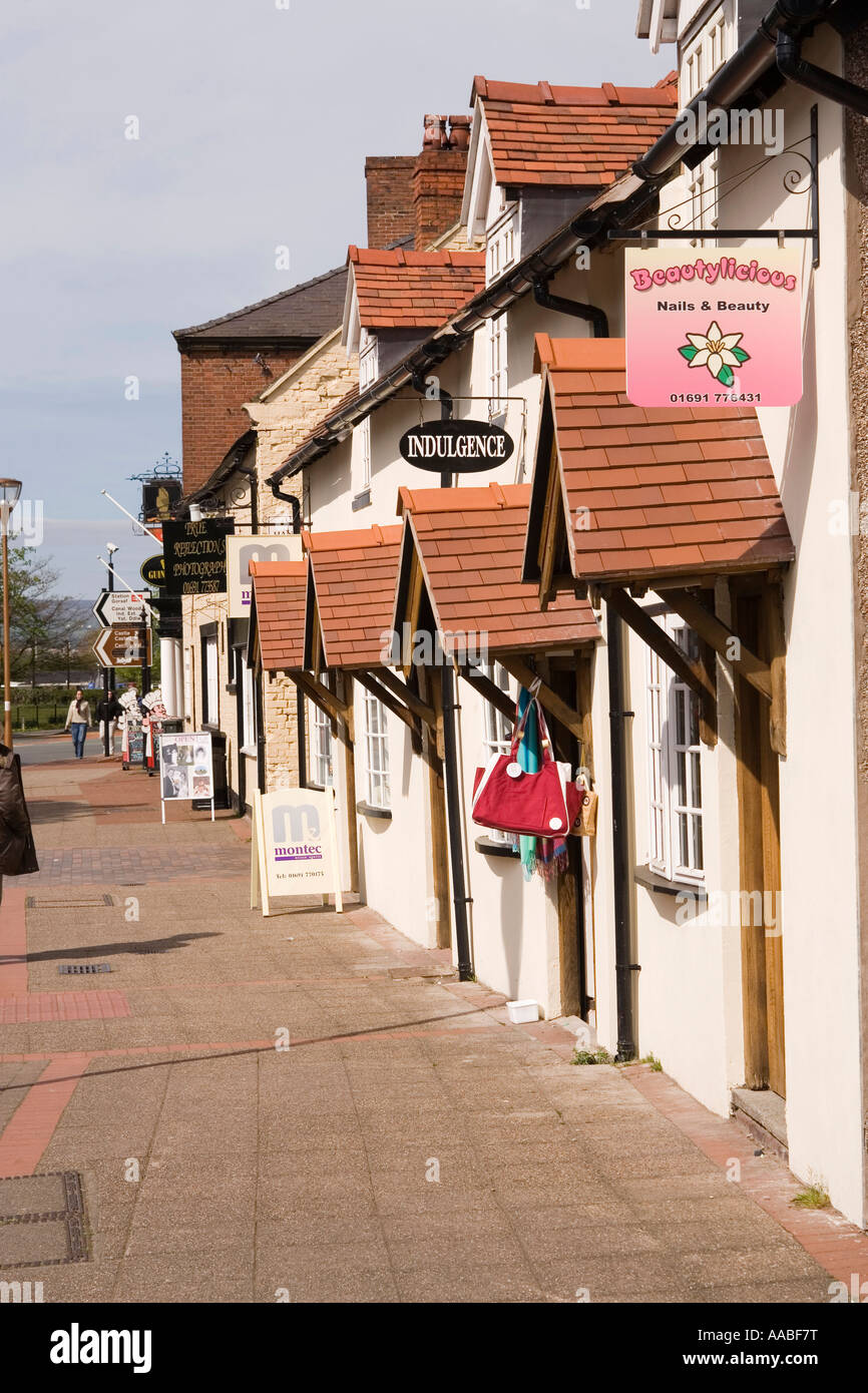 UK Wales Clwyd Chirk Church Street shops housed in Courtyard Terrace ...