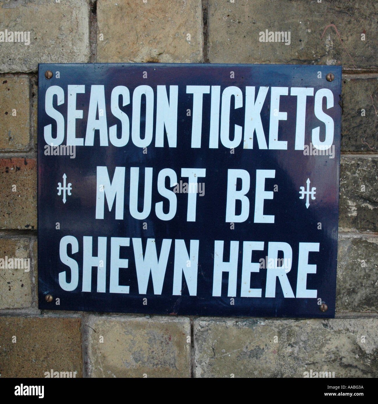Season tickets must be shewn here sign Stock Photo - Alamy