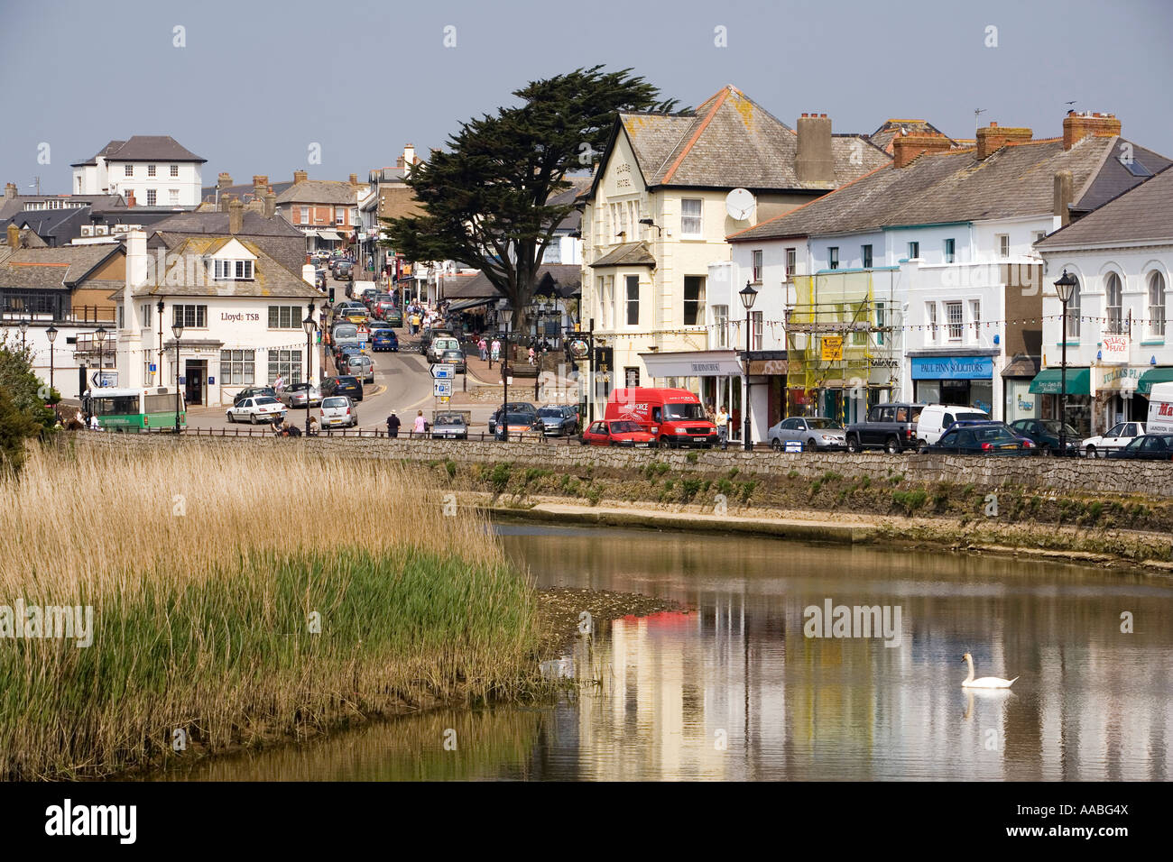UK Cornwall Bude town centre River Neet passing by the Strand and ...