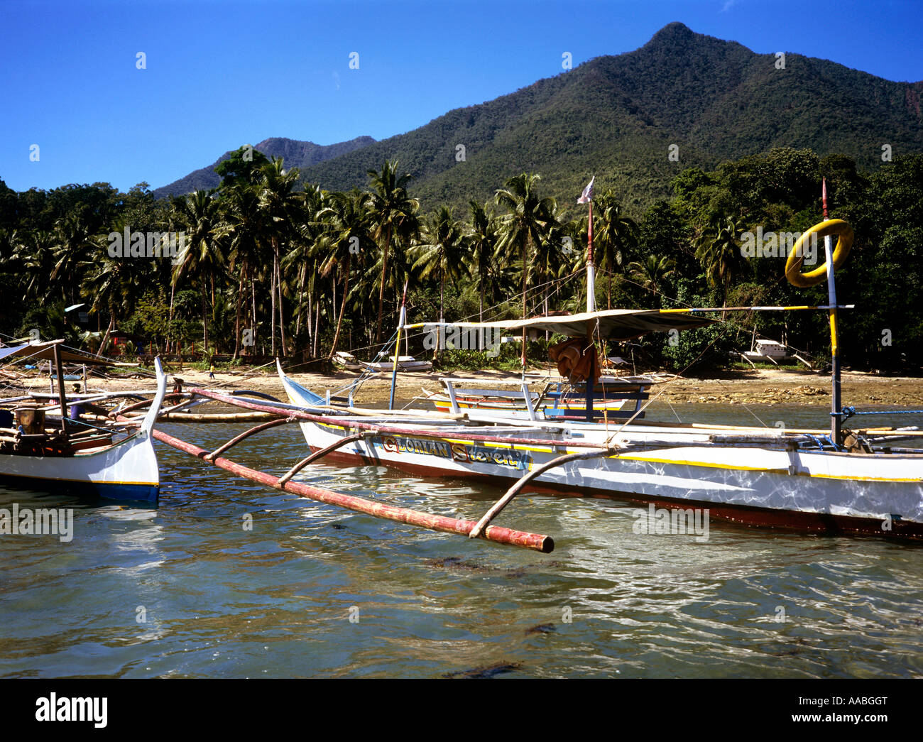 Philippines Palawan Sabang outrigger boats Stock Photo - Alamy