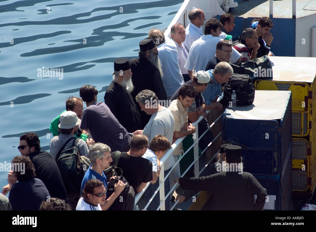 orthodox pilgrimes ion the boat to the mount Athos,Greece Stock Photo ...