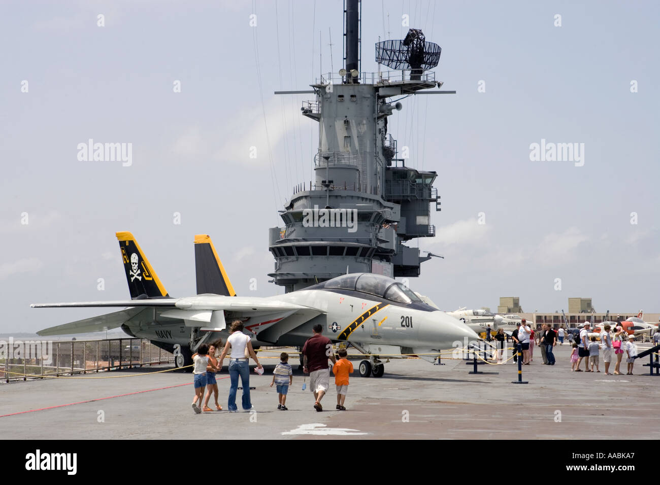 Visitors aboard the former US Navy aircraft carrier USS Lexington now a ...