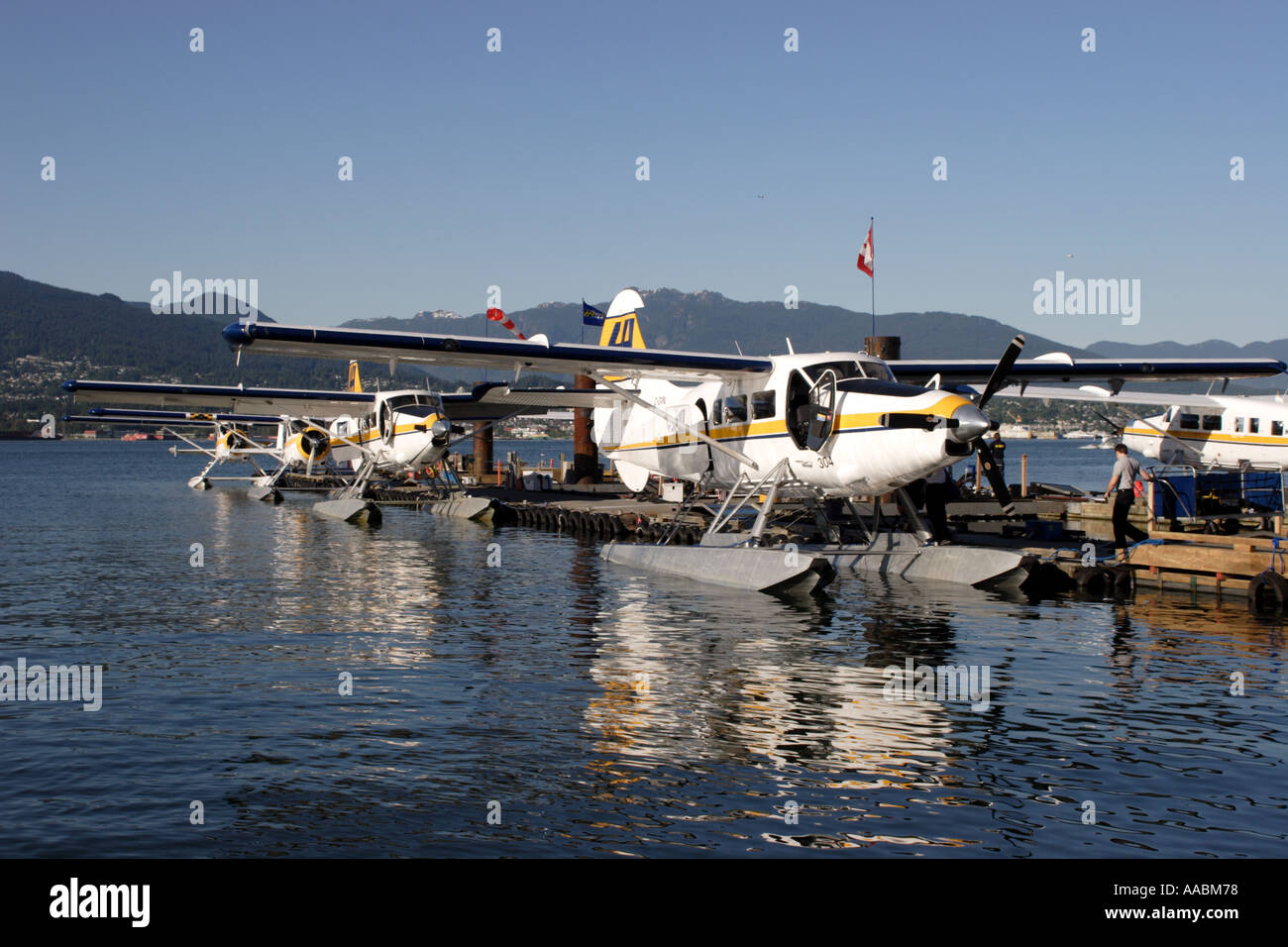 Float planes lined up in Vancouver Harbour Vancouver British Columbia ...