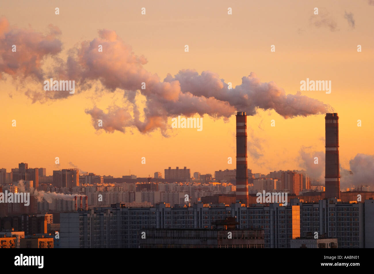 Pipe smoke on the sunset Moscow Russia Stock Photo - Alamy