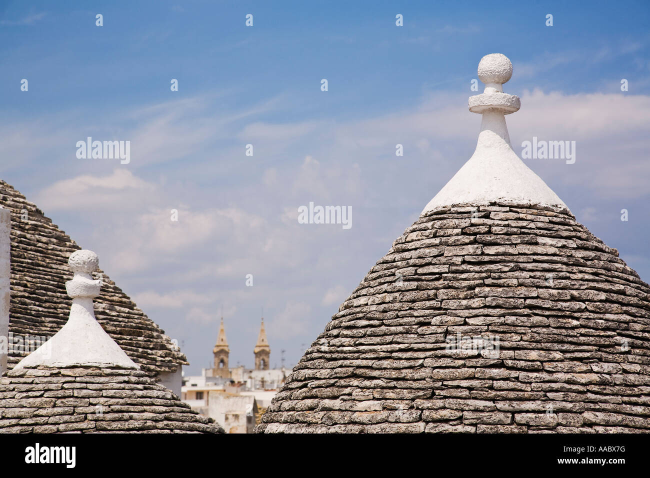Loose stone construction of conical Trulli roofs Alberobello Apulia ...