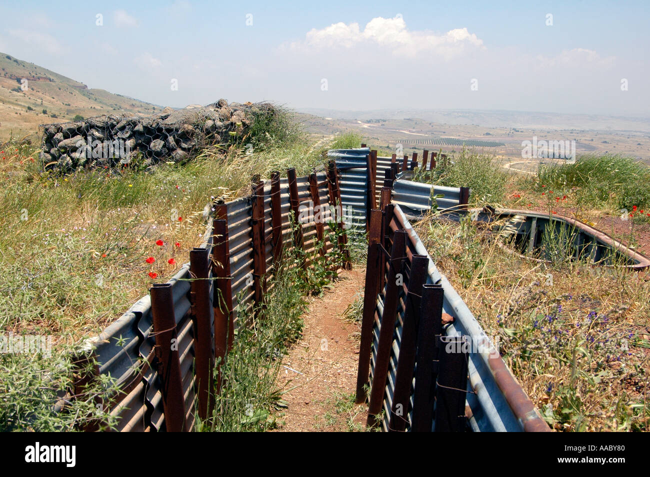 Abandoned military trenches at a defensive fighting position in the ...