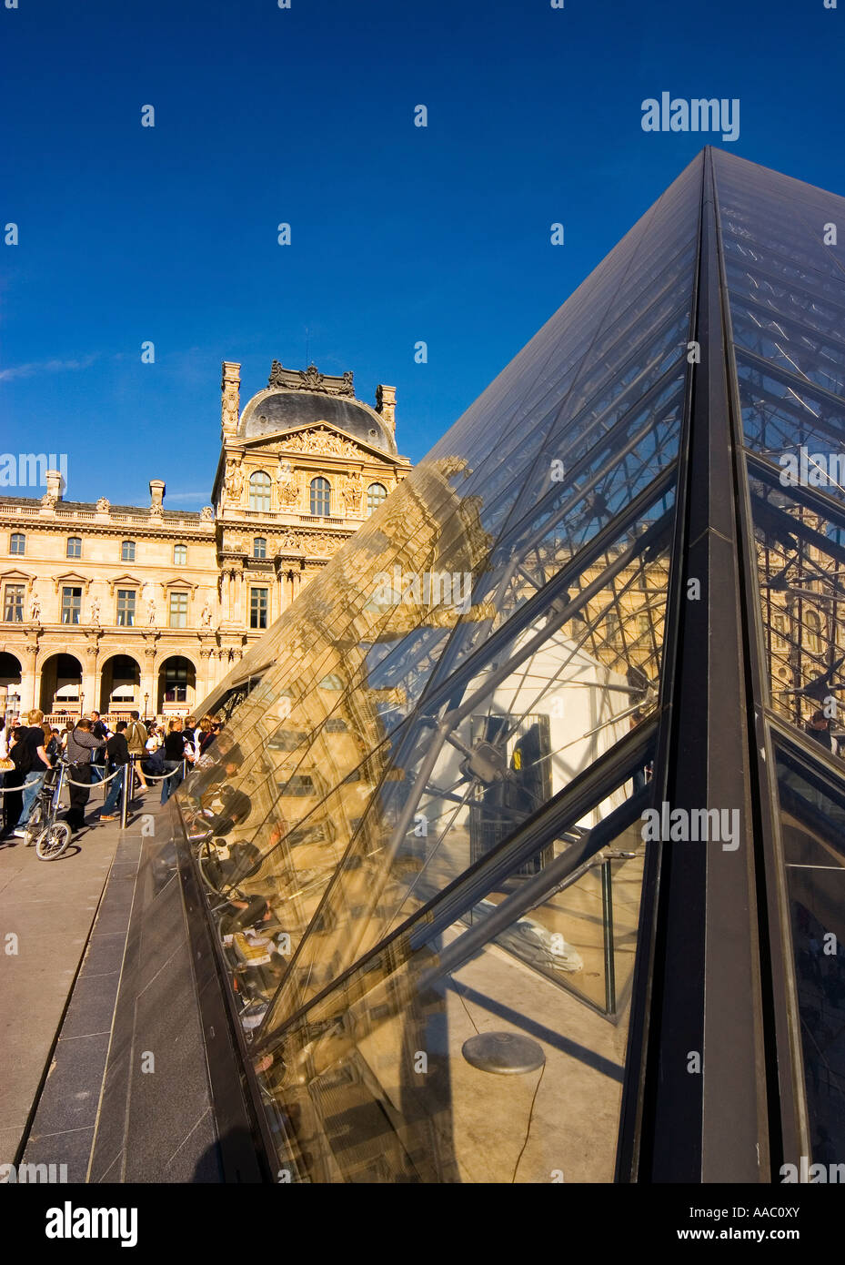 The Denon wing and pyramid at the Louvre museum Paris France Stock ...