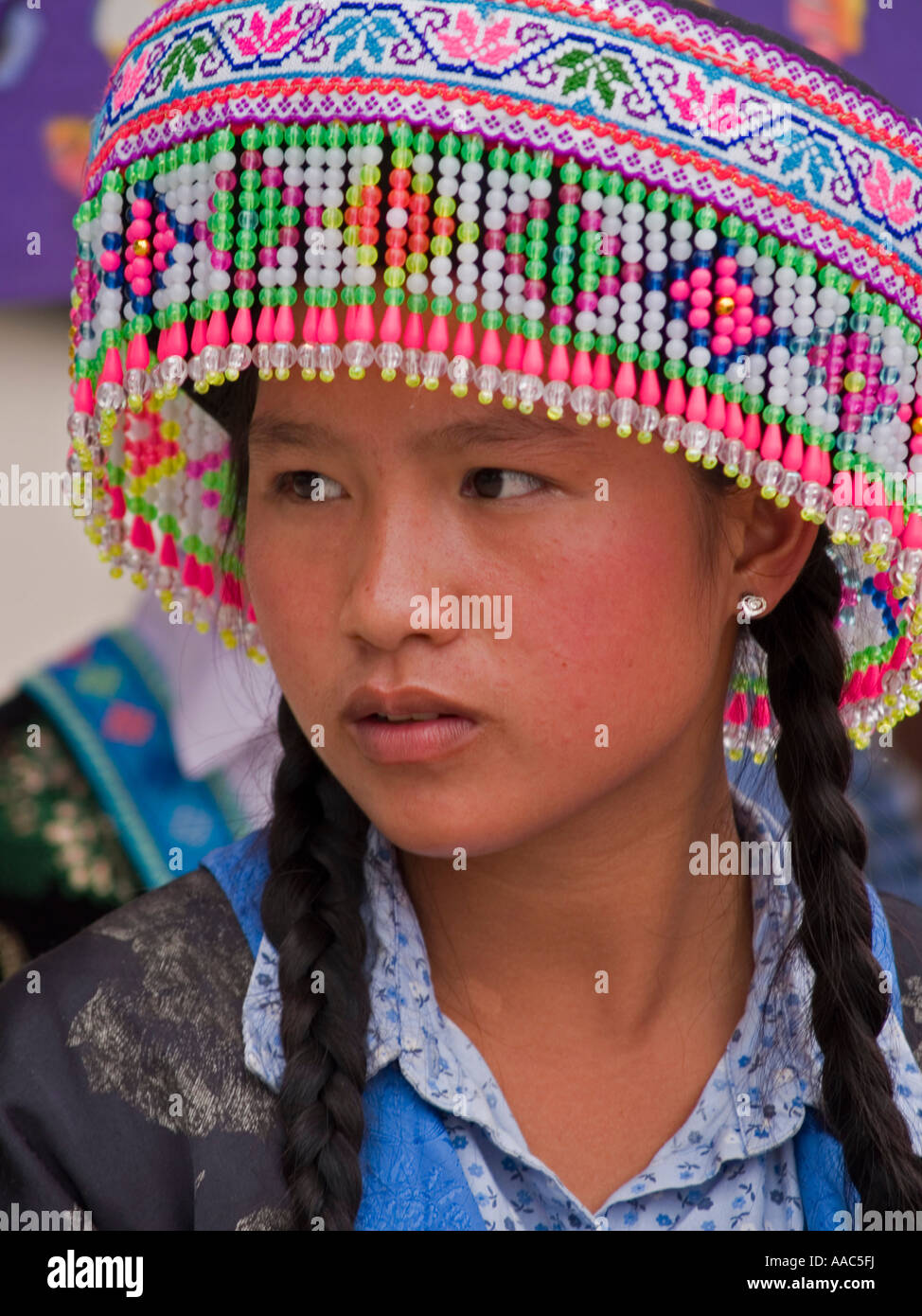 Hmong girl with headdress Luang Prabang Laos Stock Photo - Alamy