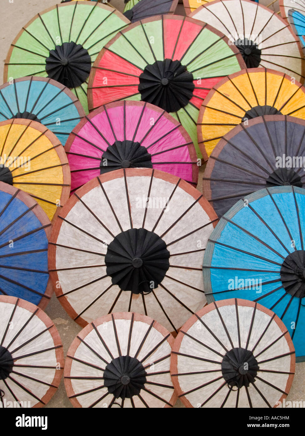 colored parasols in the market of Luang Prabang Laos Stock Photo - Alamy