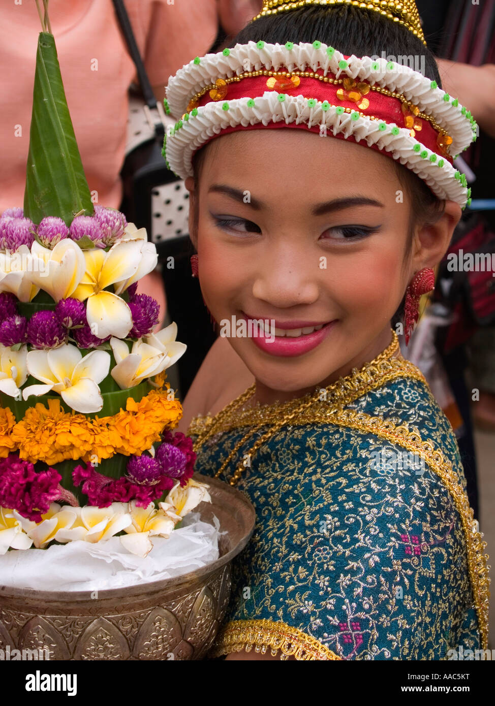 Lao girl with her flowers Songkran New Year festival Luang Prabang Laos ...