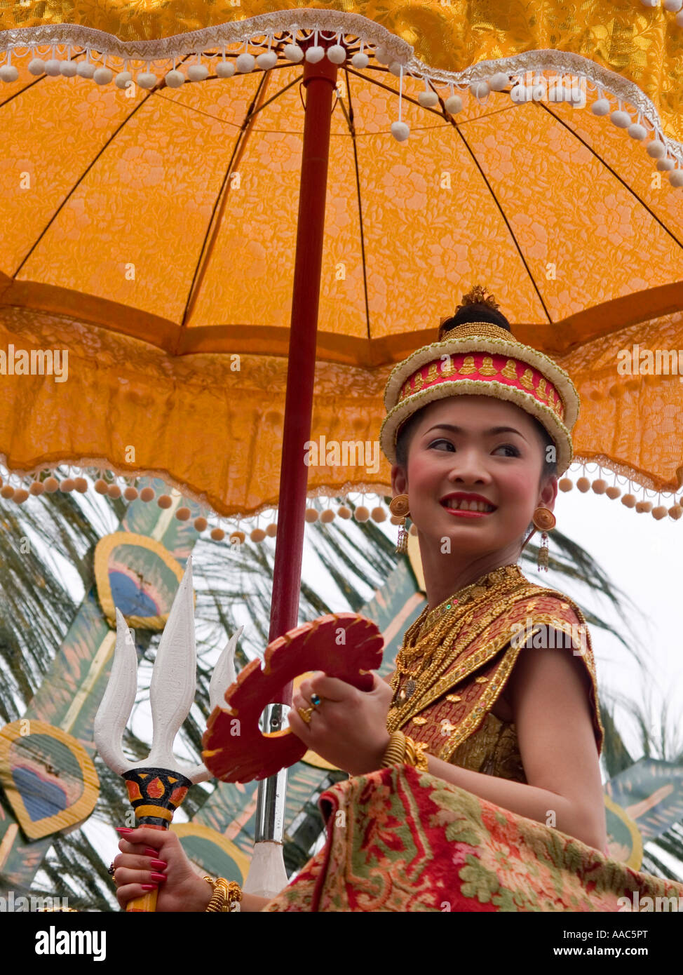 beauty pageant queen under her umbrella Luang Prabang Laos Stock Photo ...
