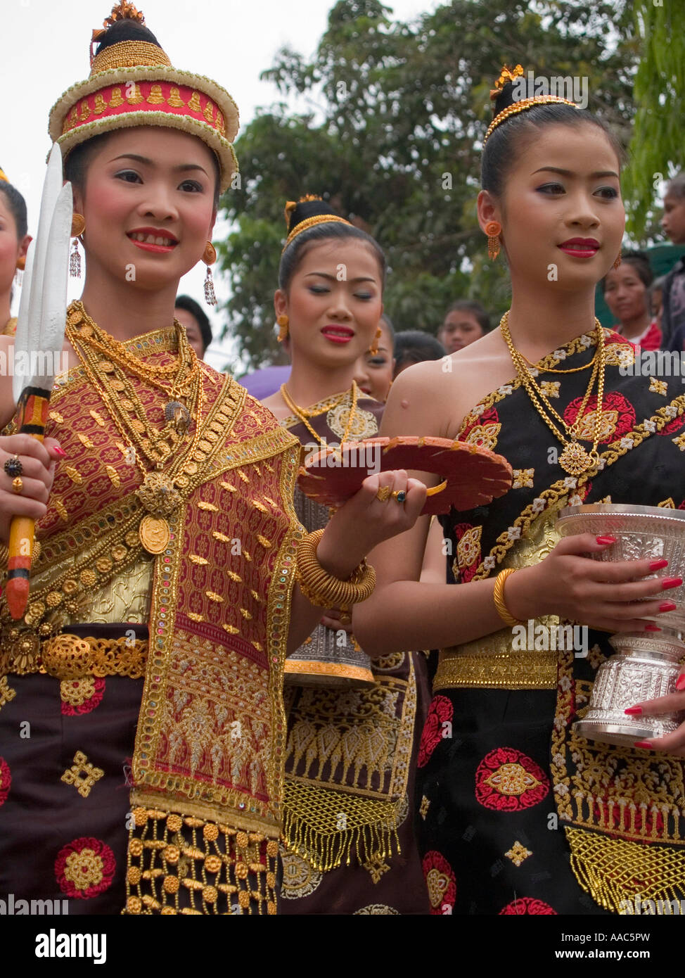 Lao beauty queens at traditional Songkran New Year celebration Luang ...