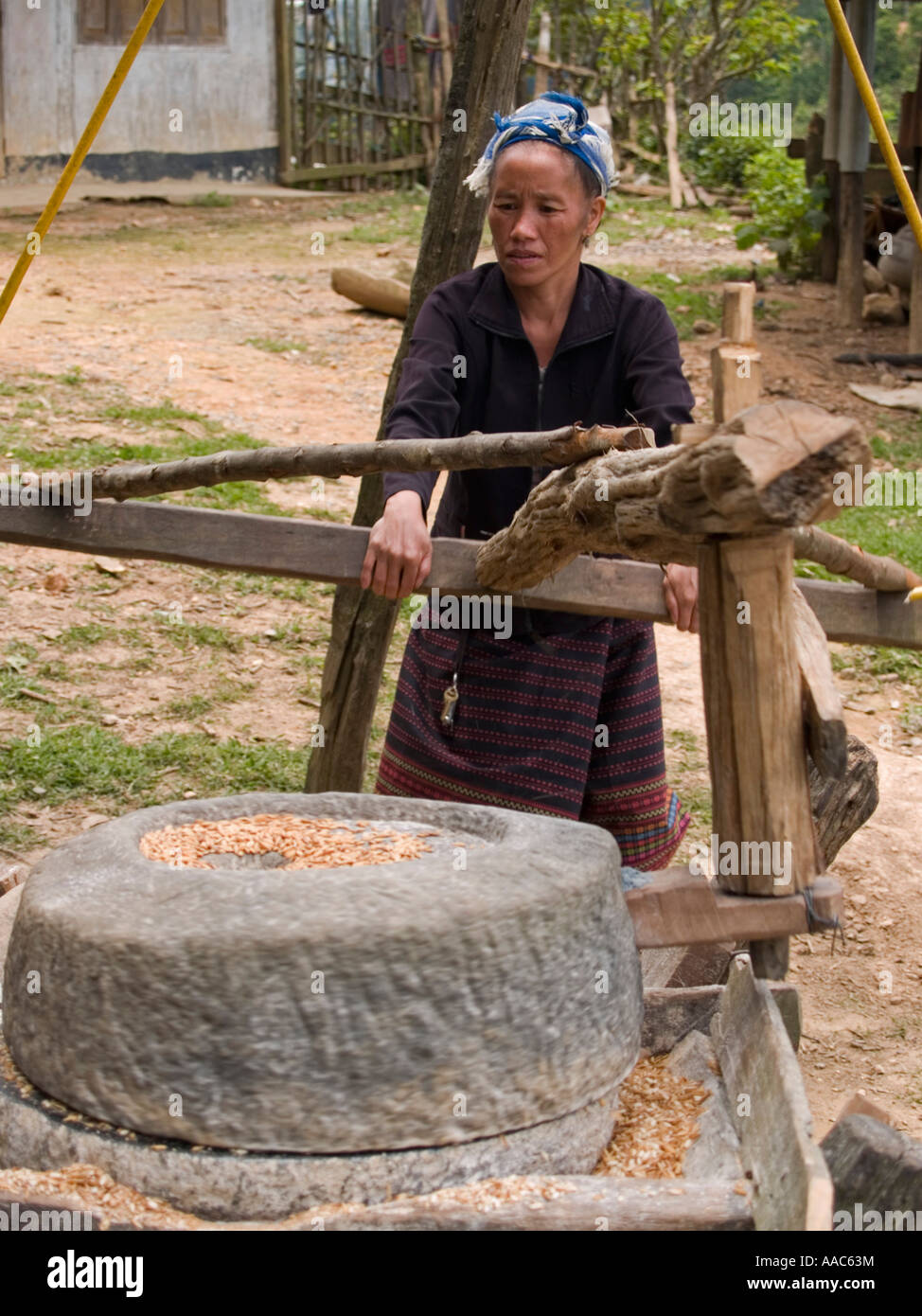 traditional method for removing rice husk near Luang Prabang Laos Stock ...