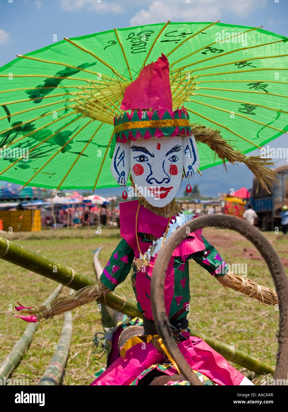 colorful bamboo rocket ready to be launched at the Bun Bang Fai Rocket ...