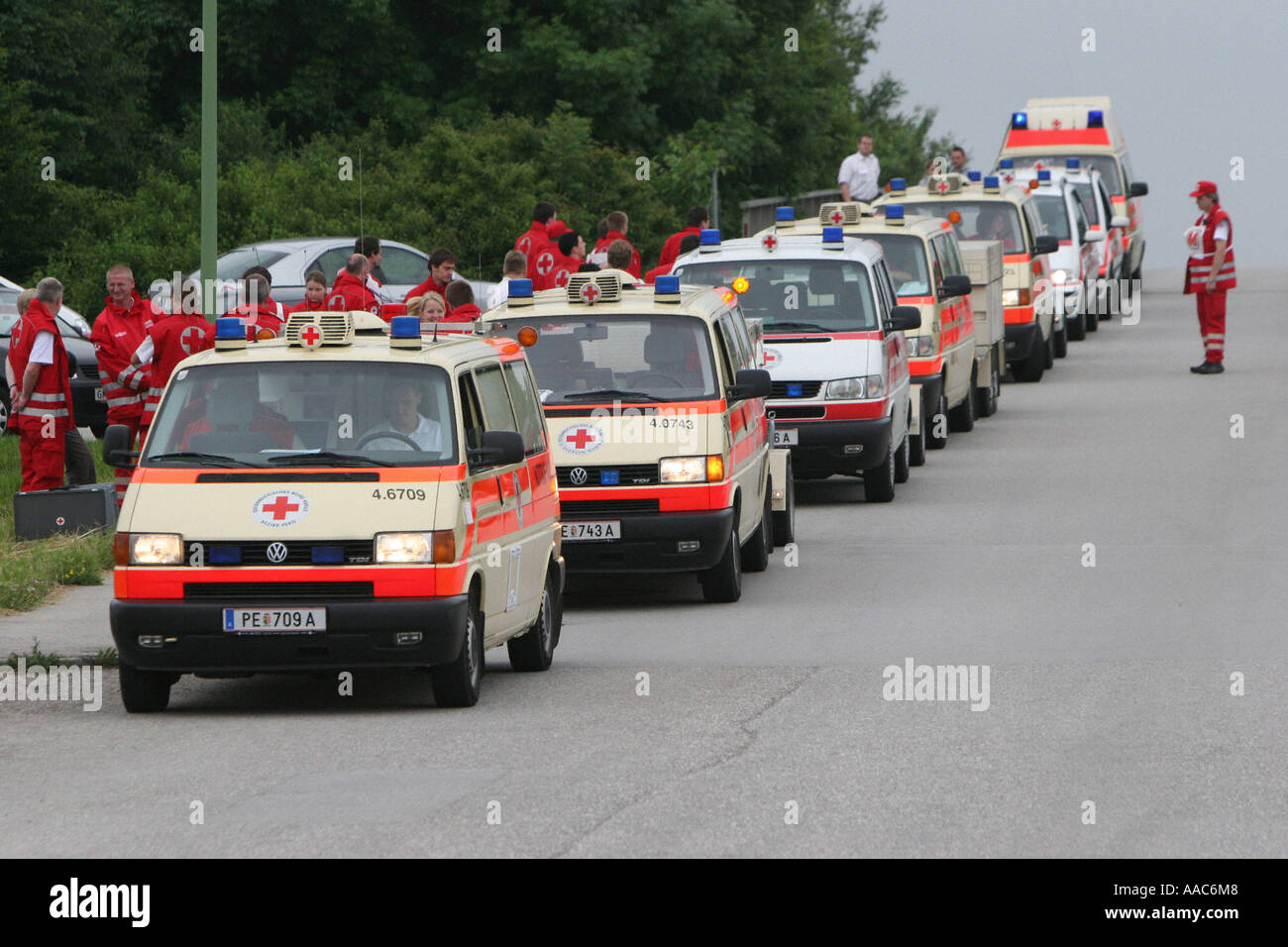 Austrian Red cross at mission, convoy Stock Photo - Alamy
