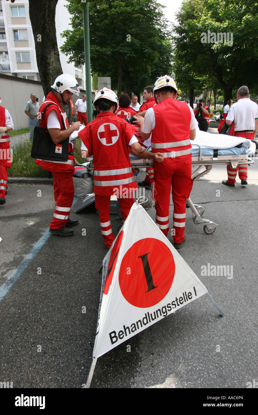 Austrian Red cross at mission, treatment point at large scale operation ...