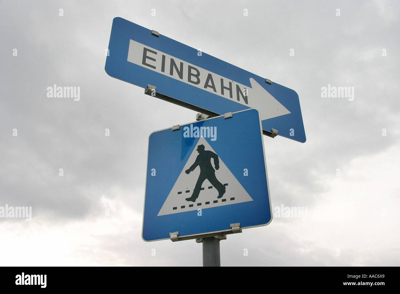 Road sign crosswalk and one-way Stock Photo - Alamy