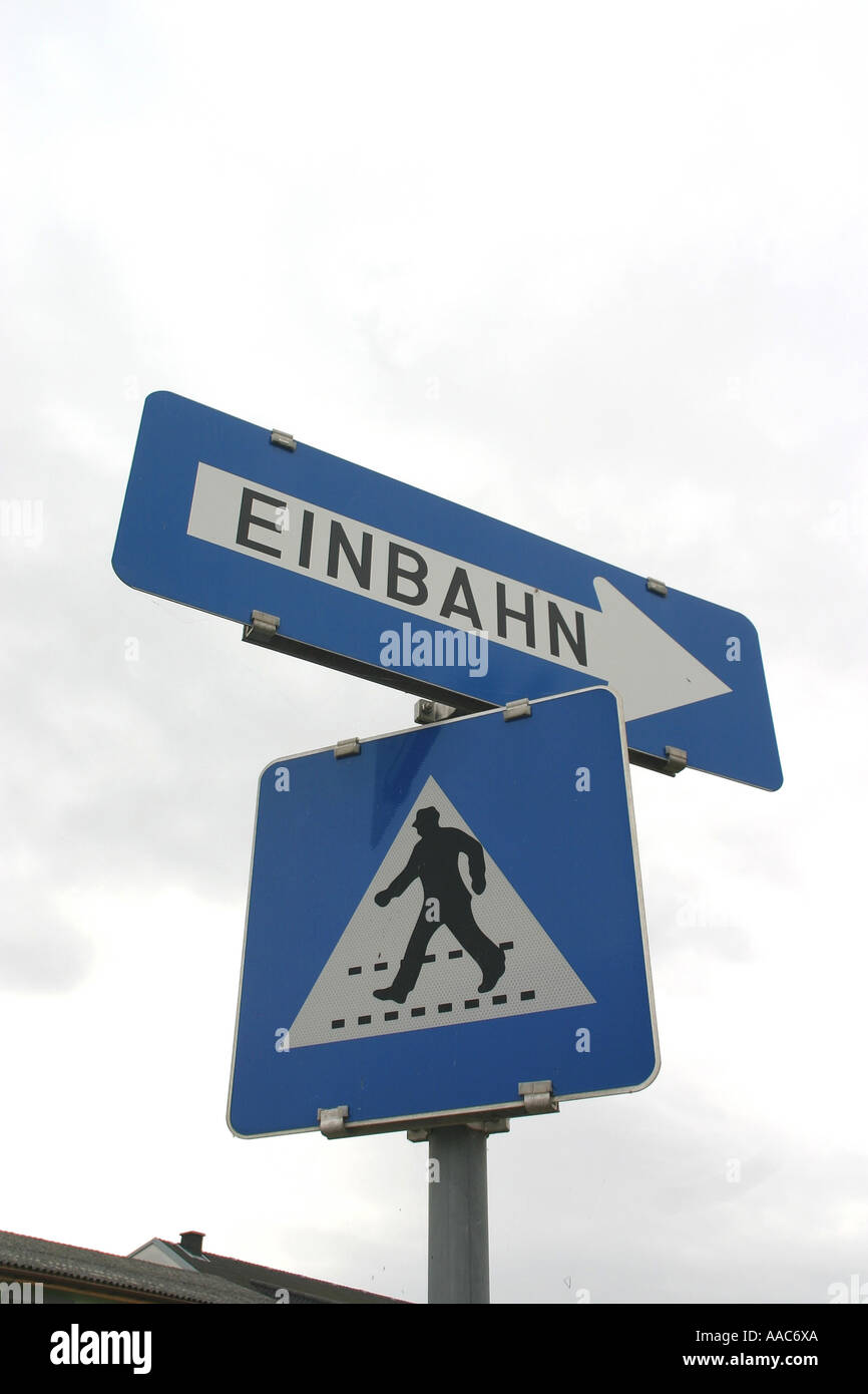 Road sign crosswalk and one-way Stock Photo - Alamy