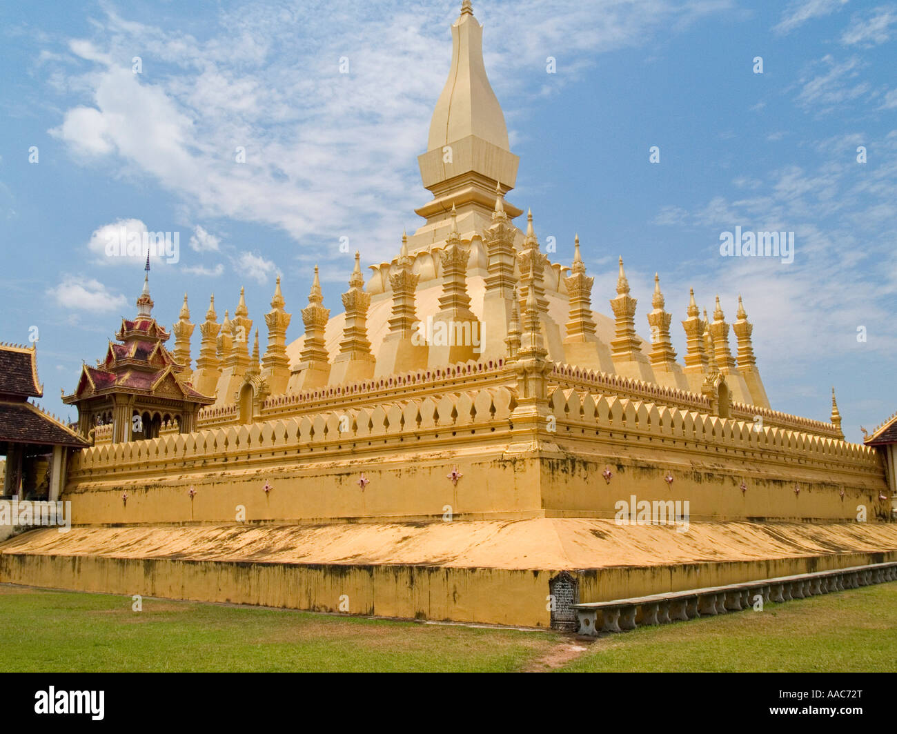 full view of Wat That Luang the number one temple in Laos Stock Photo ...