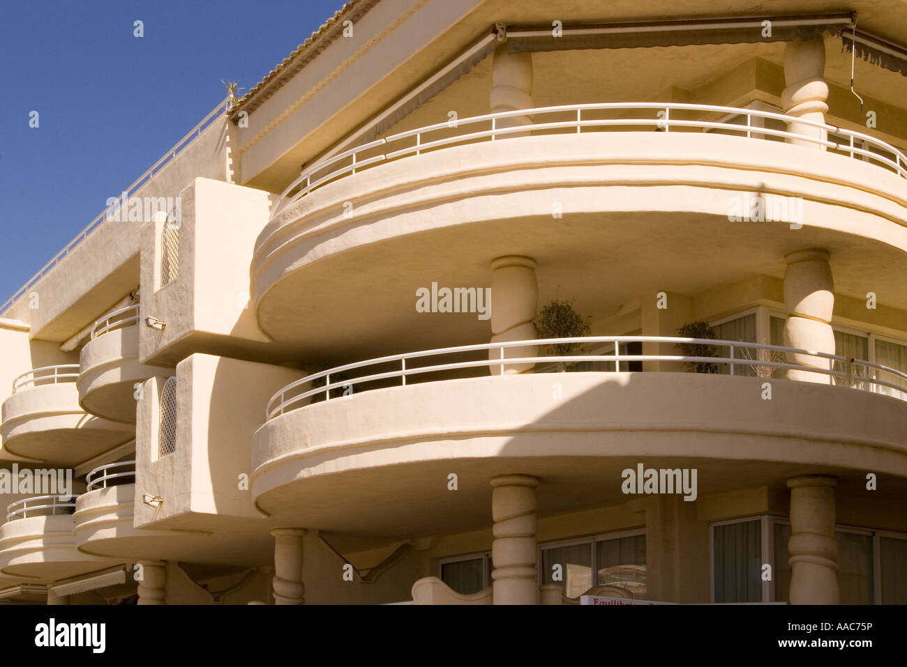 Unusual semi circular balconies at Benalmadena Stock Photo - Alamy
