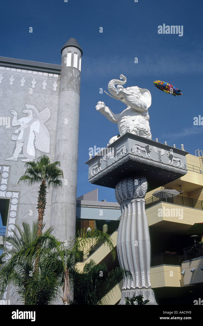 Strikingly decorated blimp or dirigible hovers over Hollywood at the ...