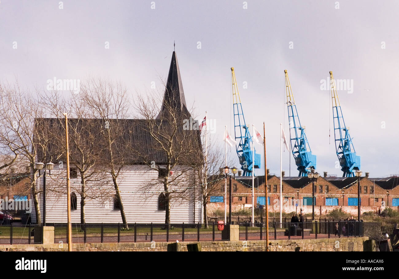 Norwegian Church, warehouses & cranes Cardiff Bay & Docks UK Stock ...