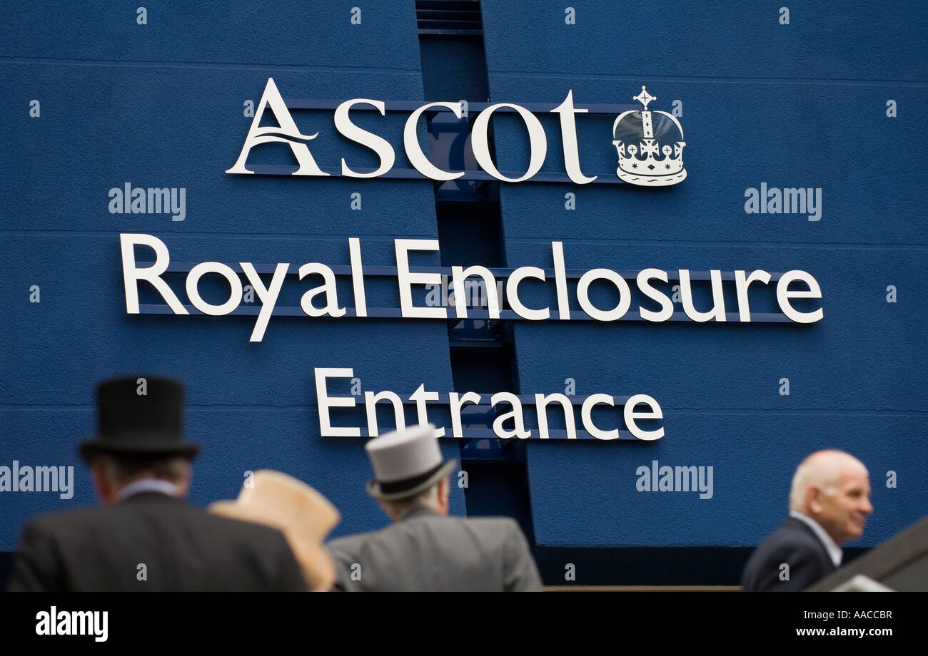 Ascot Royal Enclosure Entrance sign at Ascot racecourse during Royal ...